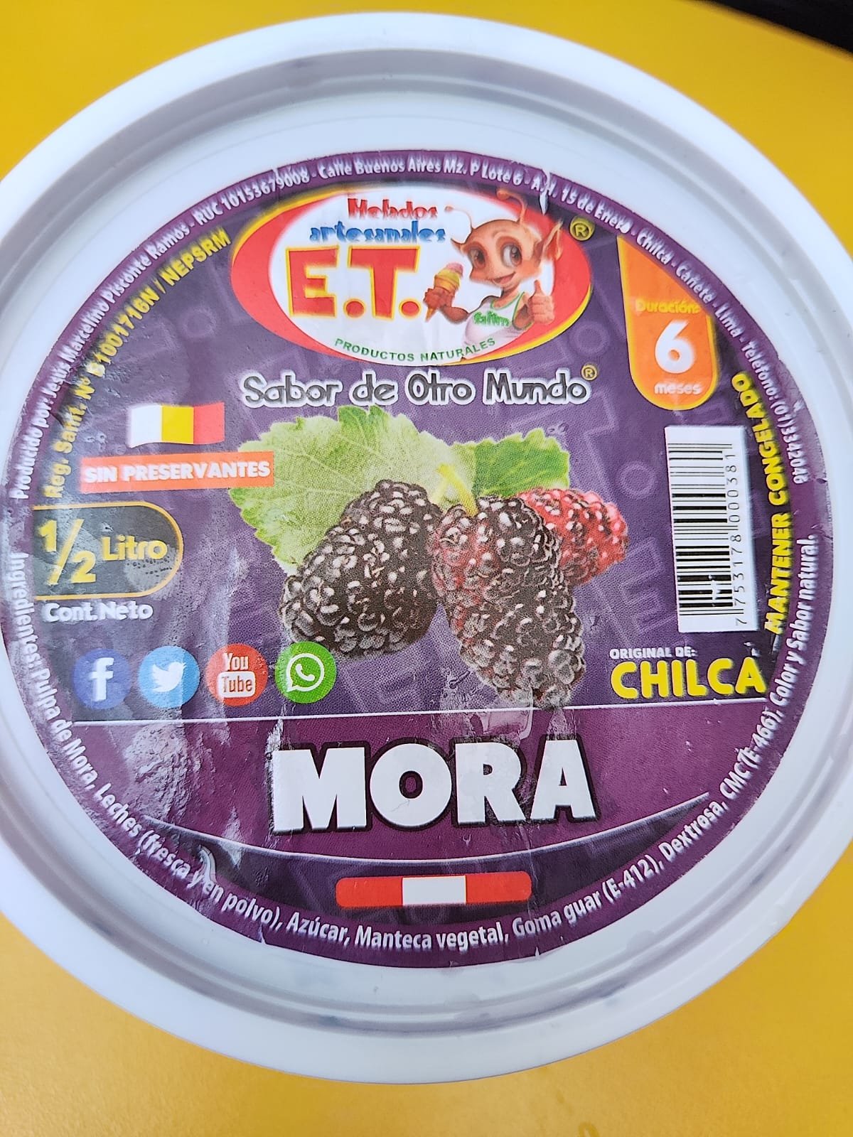 Helado artesanal de Mora 1 litro - heladoset.pe